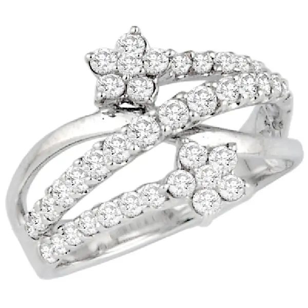 ARTISAN Diamond Floral Crisscross Ring In 18k Gold - White