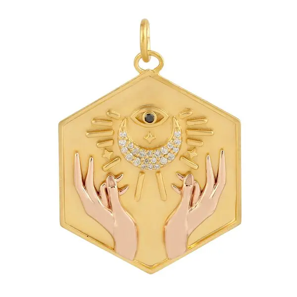 ARTISAN Evil Eye & Crescent Moon Diamond Medallion Pendant In 14k Yellow And Rose - Gold