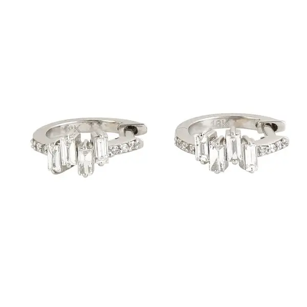 ARTISAN 18k Gold Baguette Diamond Huggie Earrings - White