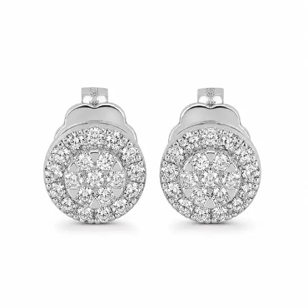 ARTISAN Round Diamond Cluster Halo Stud Earrings In 18k Gold - White