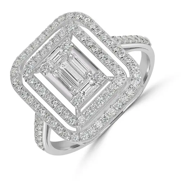 ARTISAN Baguette And Round Diamond Double Halo Statement Ring In 18k Gold