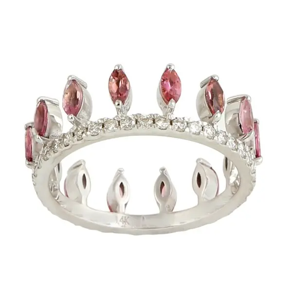 ARTISAN Pink Tourmaline And Diamond Crown Band Ring In 14k White Gold - Pink/white