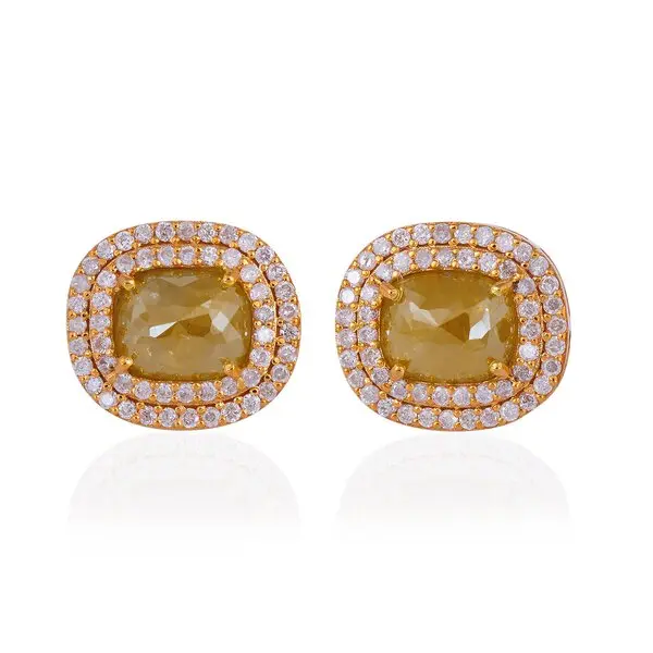 ARTISAN Gold / Brown Ice Diamond And Diamond Double Halo Stud Earrings In 18k Yellow Gold - Gold/brown