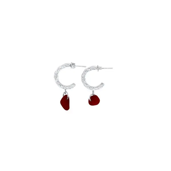 GLASSTYK Fragments Signature Hoop Earrings With Sea Glass - Red