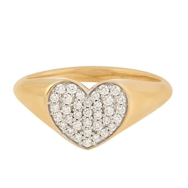 ARTISAN White / Gold Diamond Heart Pavé Ring In 18k Yellow Gold