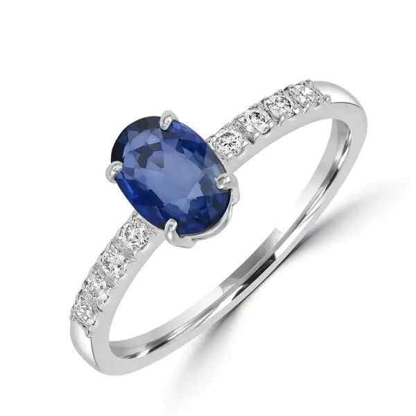 ARTISAN White / Blue Oval Blue Sapphire And Diamond Accent Ring In 18k White Gold - White/blue