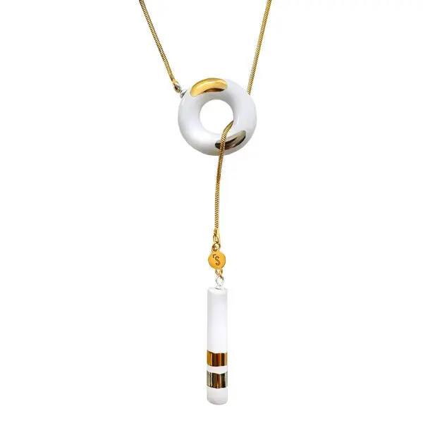 SCULP White / Gold Big Om Choker Mix Gold Necklace