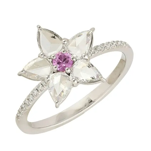ARTISAN White / Orange Diamond & Pink Sapphire Flower Ring In 18k White Gold - White/orange