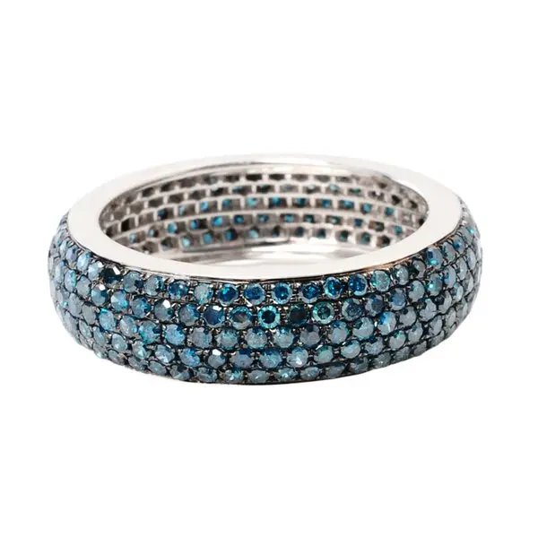 ARTISAN White / Blue Blue Diamond Pave Band Ring In 18k White Gold
