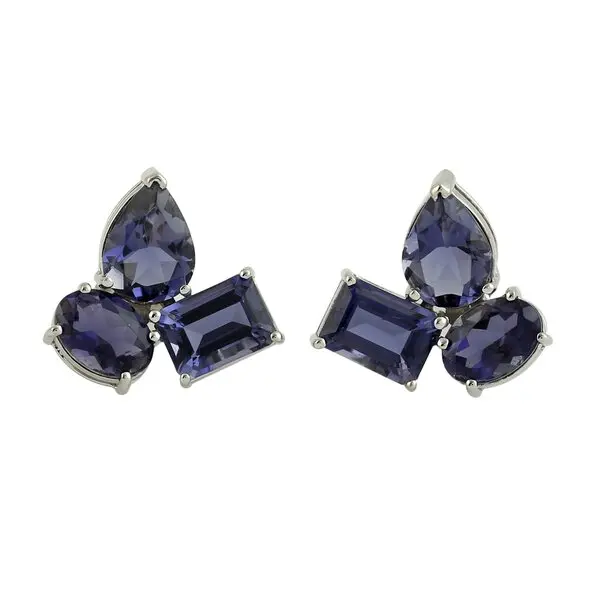 ARTISAN White / Yellow Iolite Multi Shape Stud Earrings In 18k White Gold - White/yellow