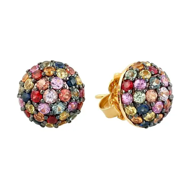 ARTISAN Multicolor Sapphire Dome Stud Earrings In 18k Yellow Gold - Blue/yellow