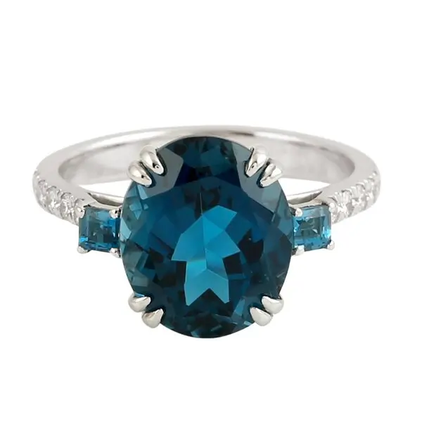 ARTISAN White / Blue London Blue Topaz & Diamond Three-stone Ring In 14k White Gold - White/blue