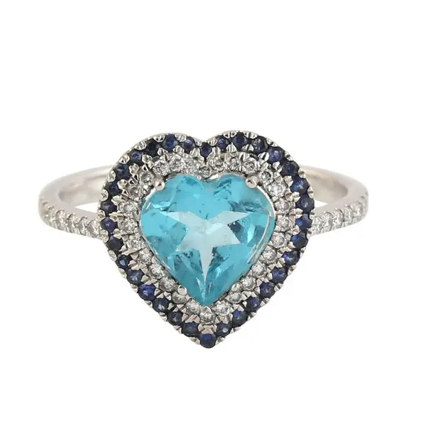 ARTISAN Heart Apatite, Sapphire & Diamond Halo Ring In 18k Gold - White