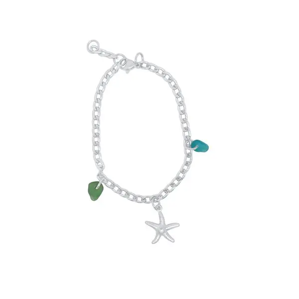 GLASSTYK Starfish Bracelet With Aea Glass In Stainless Steel - Green