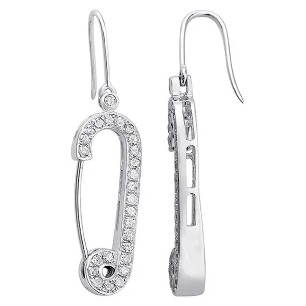 ARTISAN Diamond Safety Pin Drop Earrings In 18k Gold Silver - White