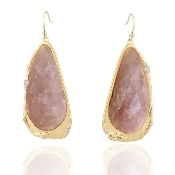 RARE MATTERS JEWELRY Fluid Teardrop Strawberry Quartz Statement Earrings