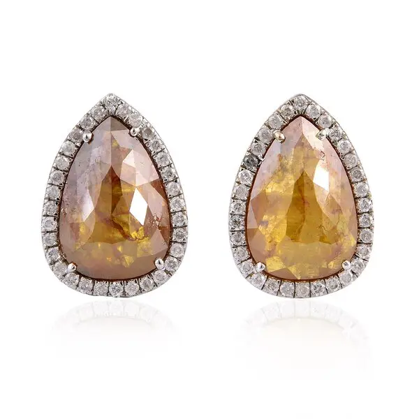 ARTISAN White / Brown Orange Ice Diamond Halo Stud Earrings In 18k White Gold - White/brown