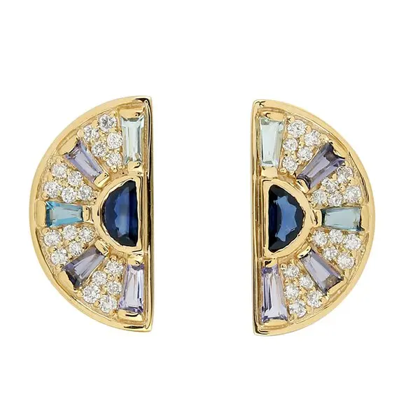 ARTISAN Multi Gemstone & Diamond Half-moon Earrings In 18k Yellow - Gold