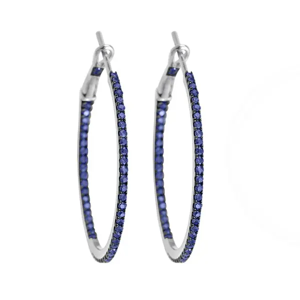 ARTISAN Blue / White Blue Sapphire Hoop Earrings In 18k White Gold - Blue/white