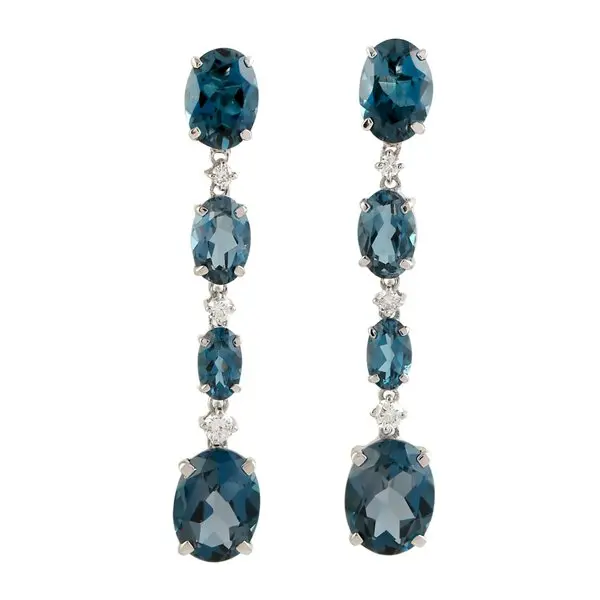 ARTISAN White / Blue London Blue Topaz & Diamond Linear Drop Earrings In 14k White Gold - White/blue