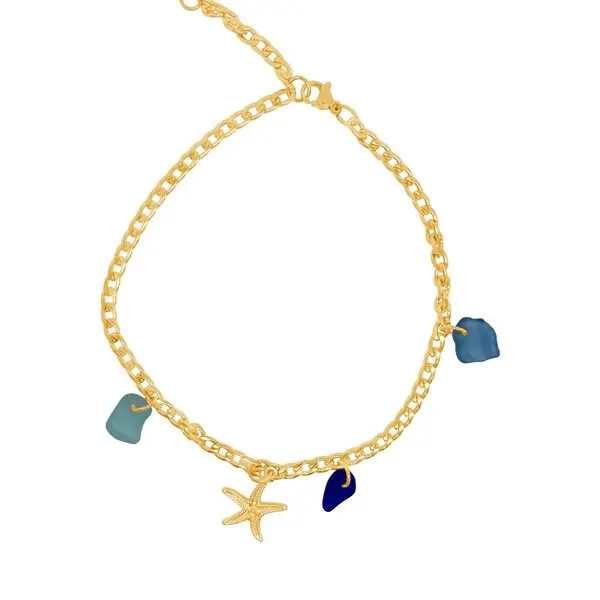 GLASSTYK Starfish And Sea Glass Charm Anklet