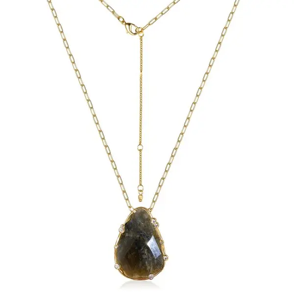 RARE MATTERS JEWELRY Organic Labradorite Teardrop Necklace - Grey