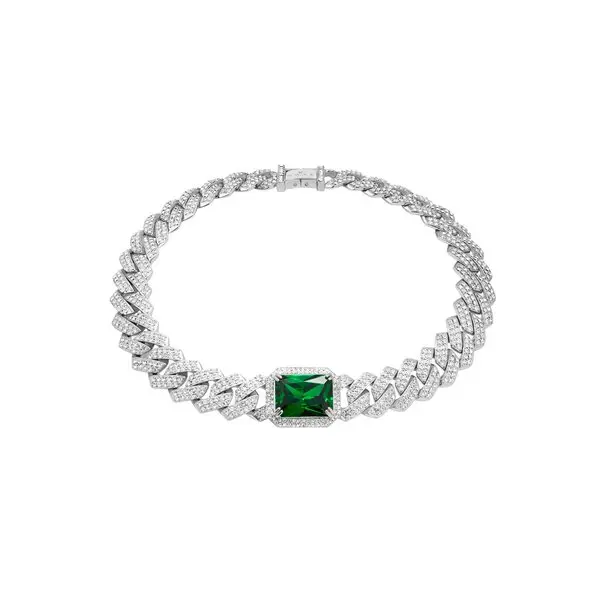 Arte Madrid Pet It On Angular Cuban Chain Choker Necklace Emerald