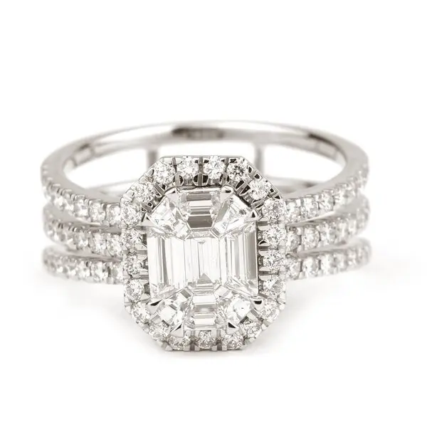 ARTISAN Emerald-cut Diamond Halo Wedding Ring In 18k Gold