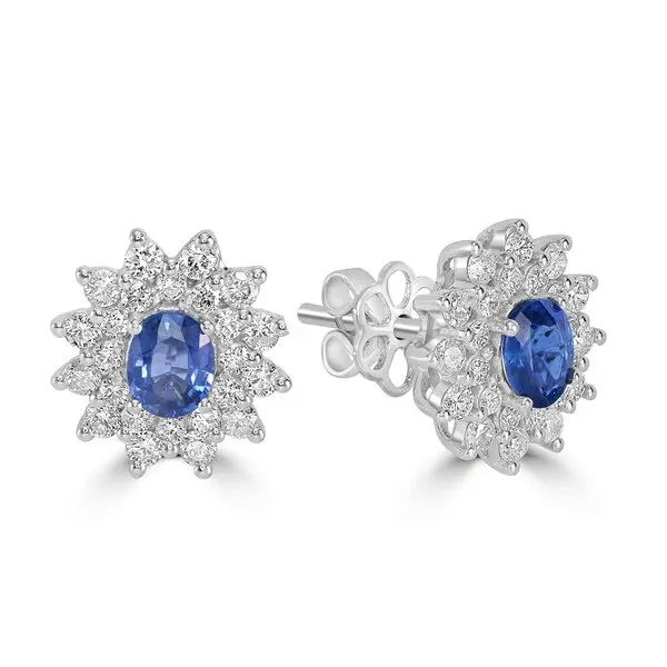 ARTISAN White / Blue Blue Sapphire & Diamond Floral Cluster Earrings In 18k White Gold - White/blue
