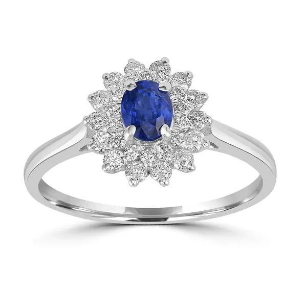 ARTISAN Oval Blue Sapphire And Diamond Floral Cluster Ring In 18k White Gold - White/blue