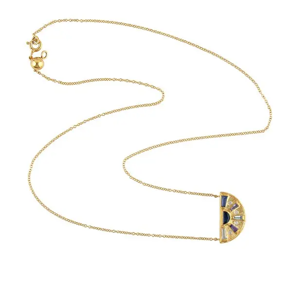 ARTISAN Gold / White 18k Yellow Gold Multi Gemstone And Diamond Fan Pendant Necklace - Gold/white
