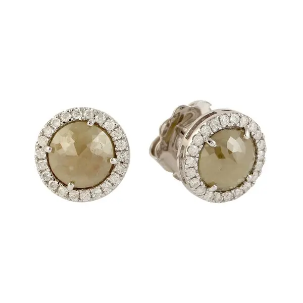 ARTISAN White / Brown Yellow Ice Diamond Halo Stud Earrings In 18k White Gold - White/brown