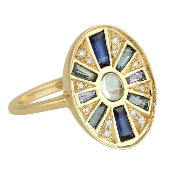 ARTISAN 18k Gold Multi-gemstone & Diamond Sunburst Statement Ring - Yellow