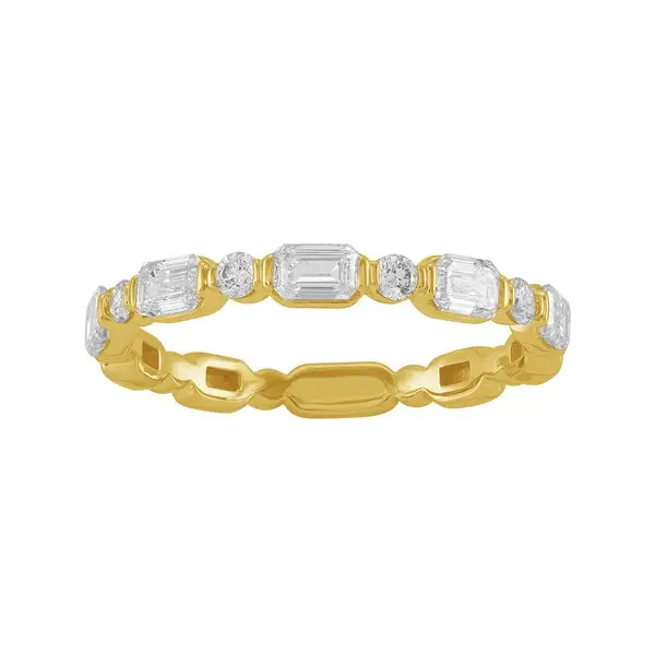 ARTISAN Gold / White Emerald Cut & Round Diamond Eternity Band Ring In 14k Yellow Gold - Gold/white