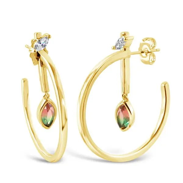 GLAMROCKS JEWELRY Marquise Dangle Hoops Watermelon Quartz - Gold