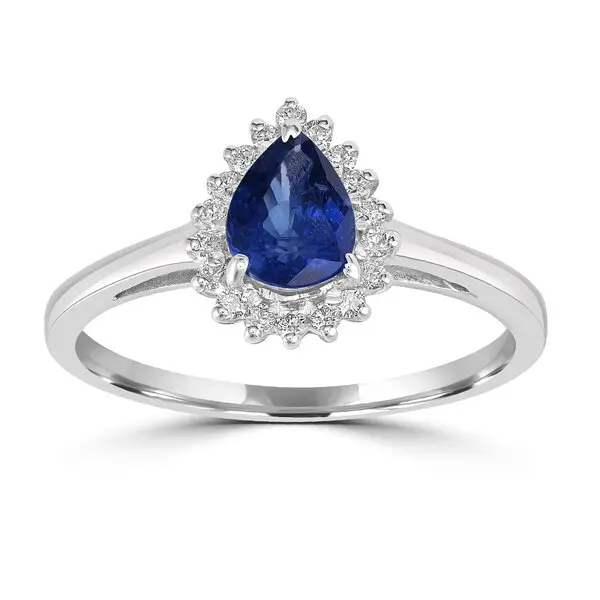 ARTISAN White / Blue Pear Shape Blue Sapphire & Diamond Halo Ring In 18k White Gold