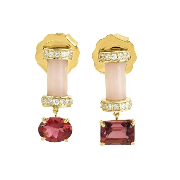 ARTISAN Gold / White Pink Opal, Tourmaline & Diamond Drop Earrings In 14k Yellow Gold - Gold/white