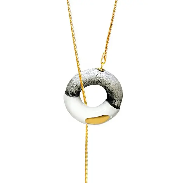 SCULP Urban Om Ceramic Pendant Necklace With Gold-over Sterling Silver Chain - White/gold/grey