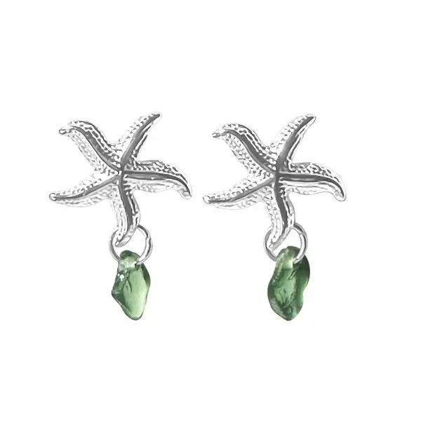 GLASSTYK Starfish Earrings Sea Glass Steel - Green