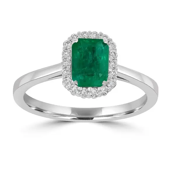 ARTISAN White / Green Emerald-cut Emerald & Diamond Halo Ring In 18k White Gold - White/green