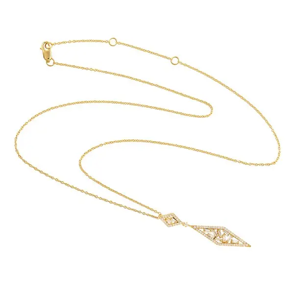 ARTISAN White / Yellow Baguette Diamond Geometric Drop Necklace In 18k Yellow Gold - White/yellow