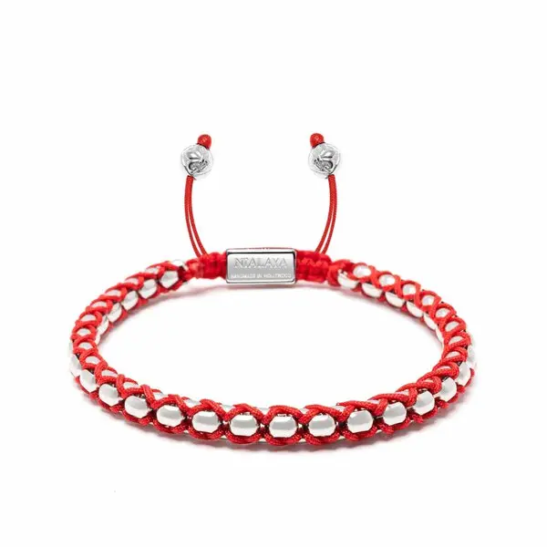 NIALAYA JEWELRY Silver / Red Red String Box Chain Bracelet In Silver