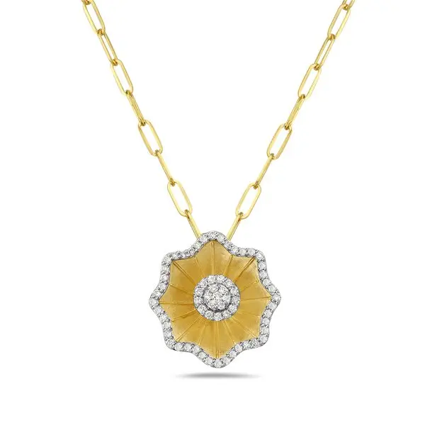 ARTISAN Gold / White Pave Diamond Floral Pendant Necklace In 14k Yellow Gold - Gold/white