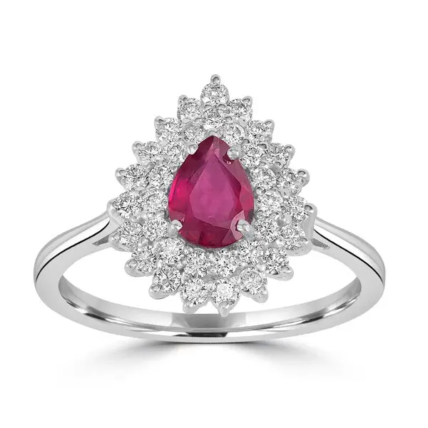 ARTISAN White / Gold Ruby And Diamond Halo Ring In 18k White Gold