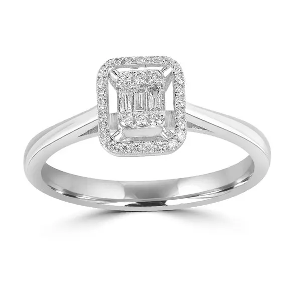 ARTISAN Baguette & Round Diamond Halo Ring In 18k Gold