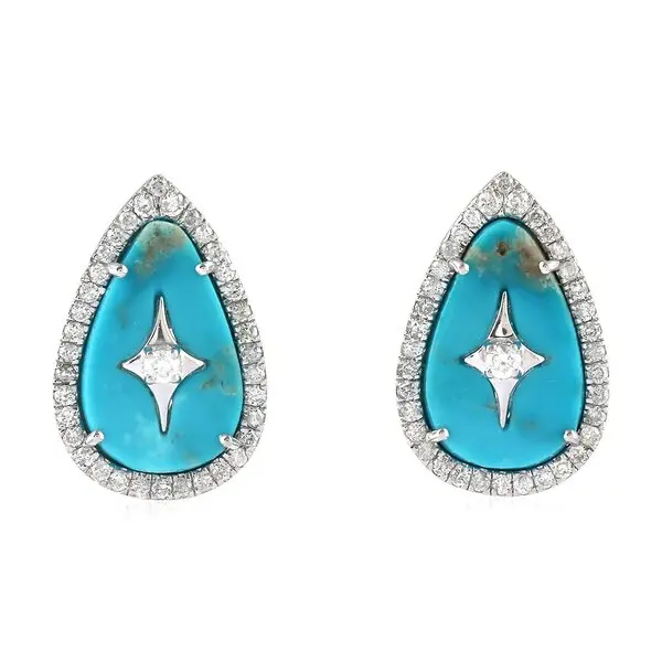 ARTISAN Pear-shaped Turquoise And Diamond Halo Stud Earrings In 18k White Gold - Blue/white/gold