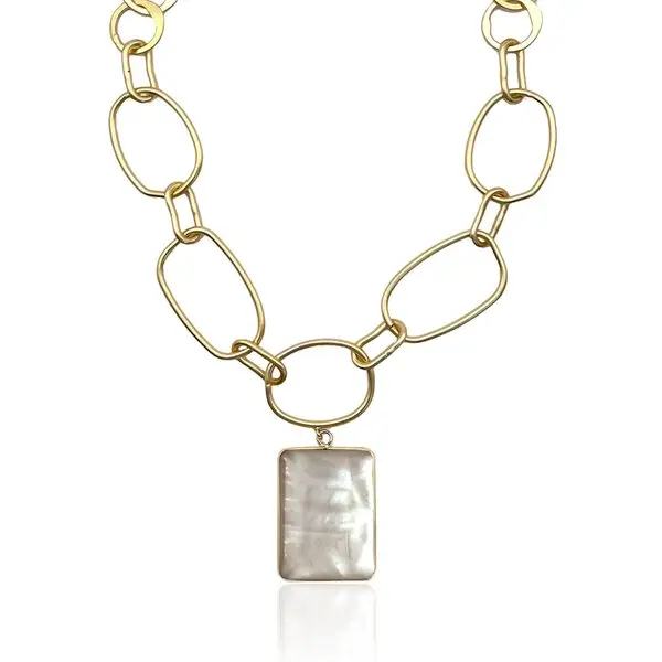 RARE MATTERS JEWELRY White / Gold Mother Of Pearl Statement Necklace - White/gold