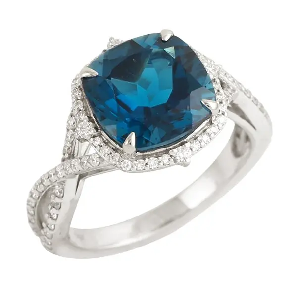 ARTISAN White / Blue London Blue Topaz & Diamond Halo Ring In 14k White Gold - White/blue