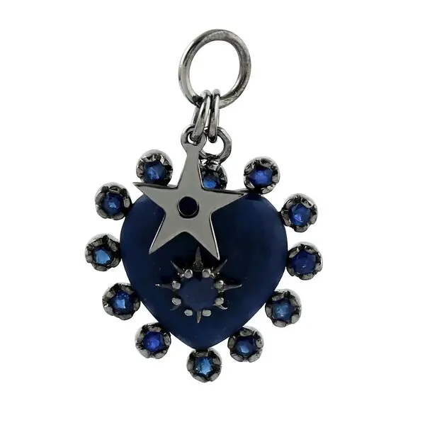 ARTISAN Black / Blue Sapphire Heart Star Pendant In 14k Oxidized Gold - Black/blue