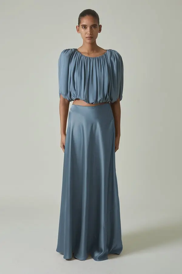HEIRLOME Antonia Silk Satin Maxi Skirt - Dresden Blue